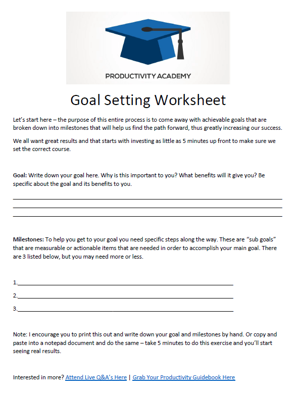 Goal Setting Worksheet - Productivity Academy